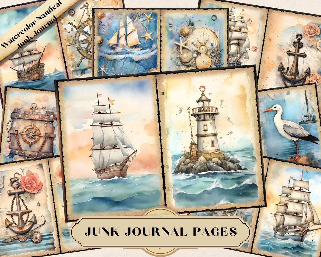 Watercolor Nautical Junk Journal Pages, Ocean Printable Ephemera, Ship ...
