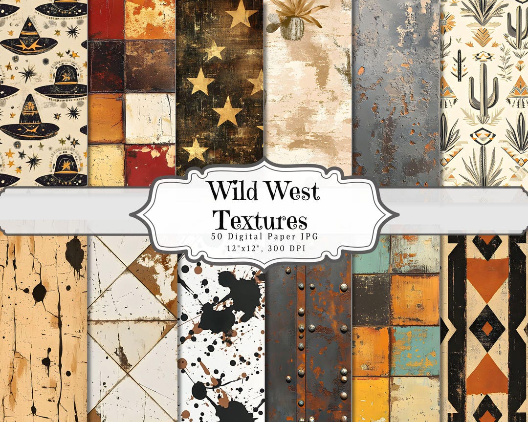 Wild West Textures Digital Papers, Cowboy Printable Ephemera, Texas ...
