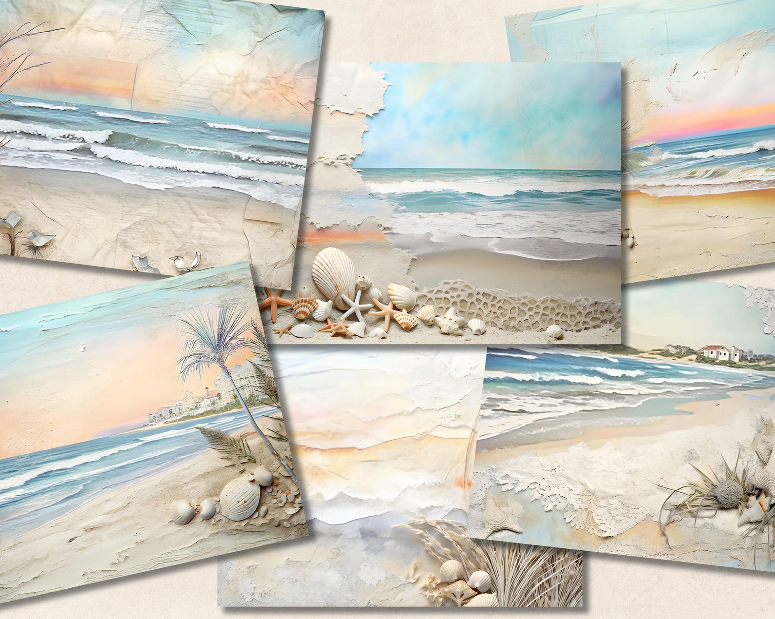 Coastal Junk Journal Pages, Beach Ocean Printable Ephemera, Sunset ...