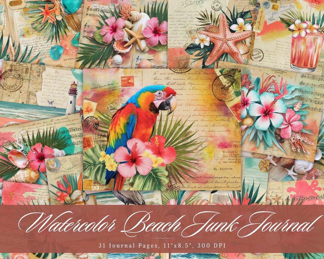 Watercolor Beach Junk Journal Kit, Printable Coastal Journal Pages ...