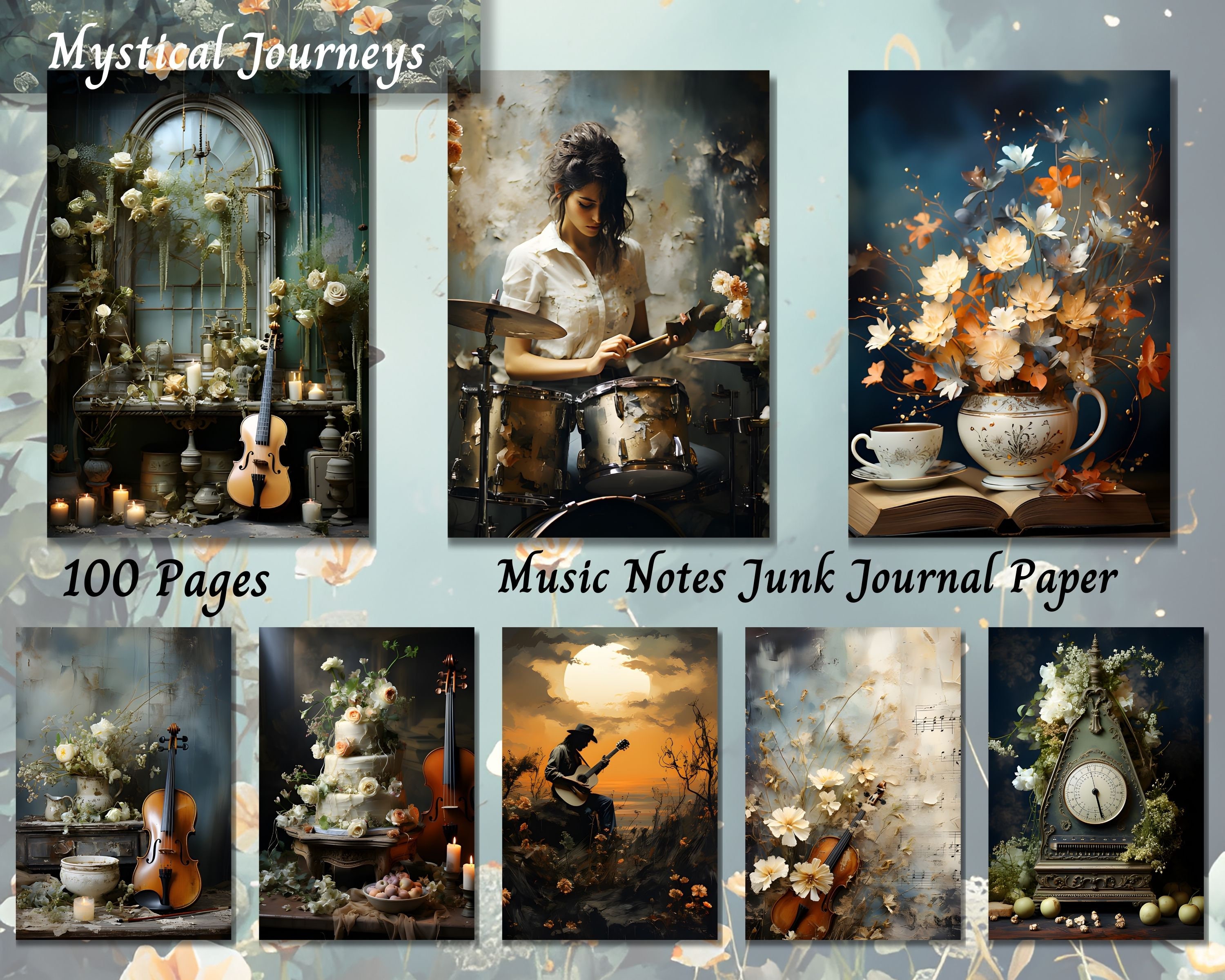 Music Notes Junk Journal Kit JPG, Watercolor Digital Musical Shabby ...