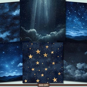 Starry Night Digital Paper, Stars Night Sky Junk Journal, Nebula Galaxy ...