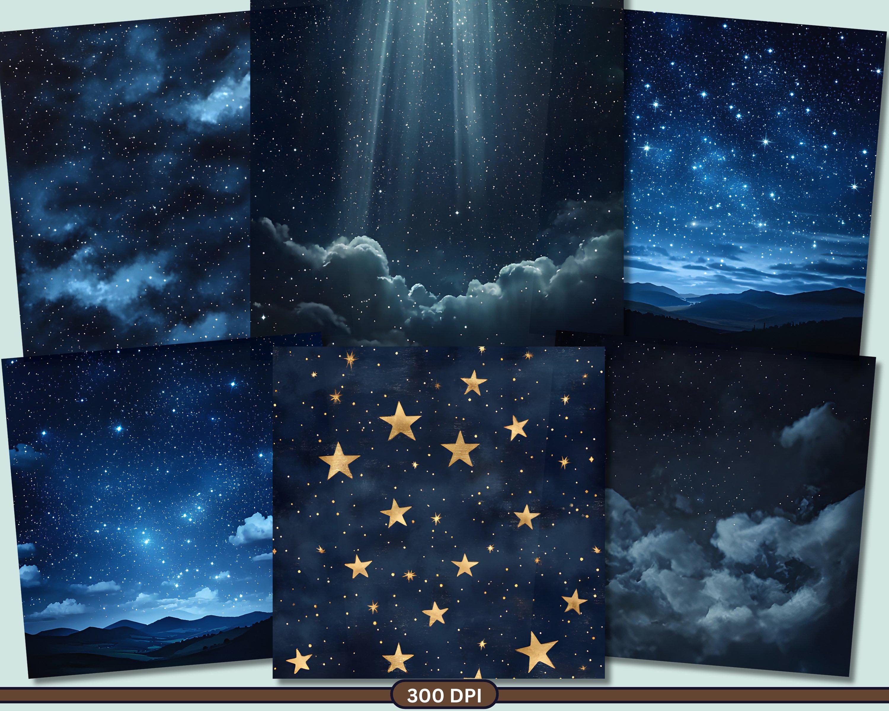 Starry Night Digital Paper, Stars Night Sky Junk Journal, Nebula Galaxy ...