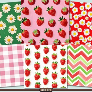 Strawberry Digital Paper, Shabby Chic Strawberries Junk Journal Page ...