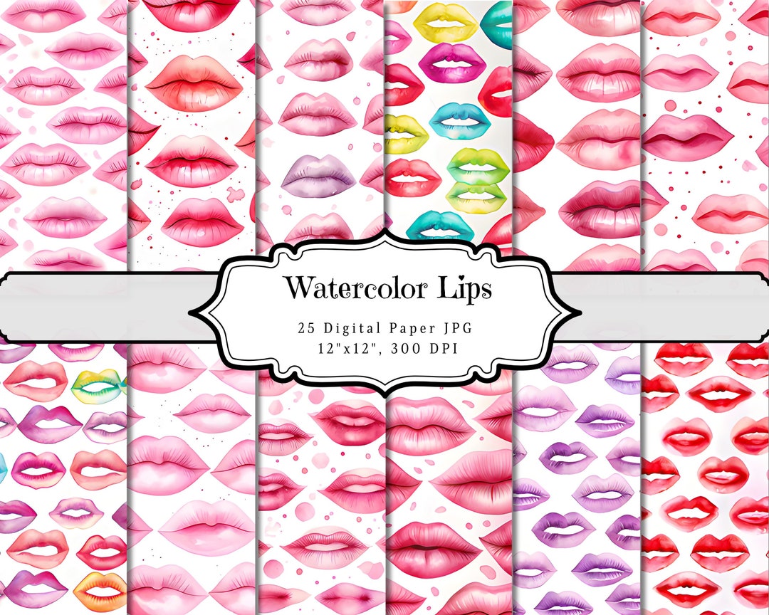 Watercolor Lips Digital Paper, Seamless Printable Texture, Lip Journal ...