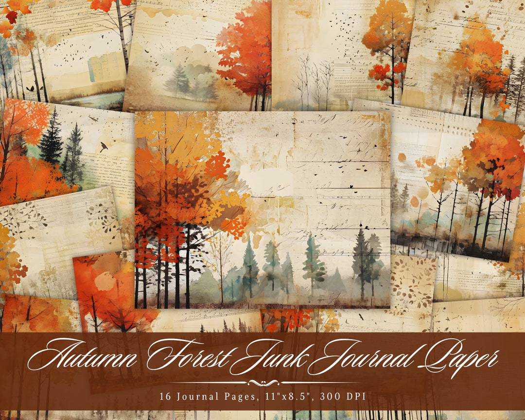 Watercolor Autumn Forest Junk Journal Kit, Vintage Fall Leaves ...