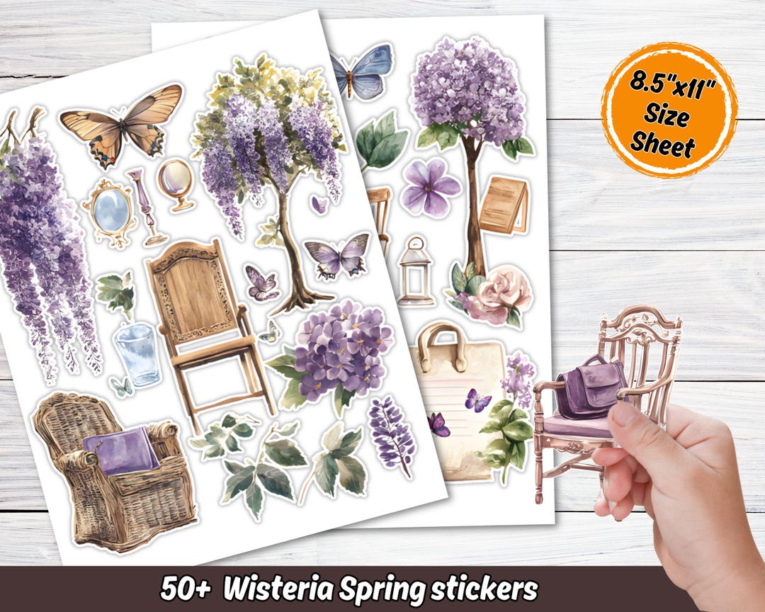 Wisteria Clipart Stickers PNG, Watercolor Floral Branches Borders ...