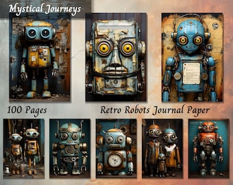 Retro Robots Junk Journal Paper, Sci-fi Journal, Steampunk, Digital ...