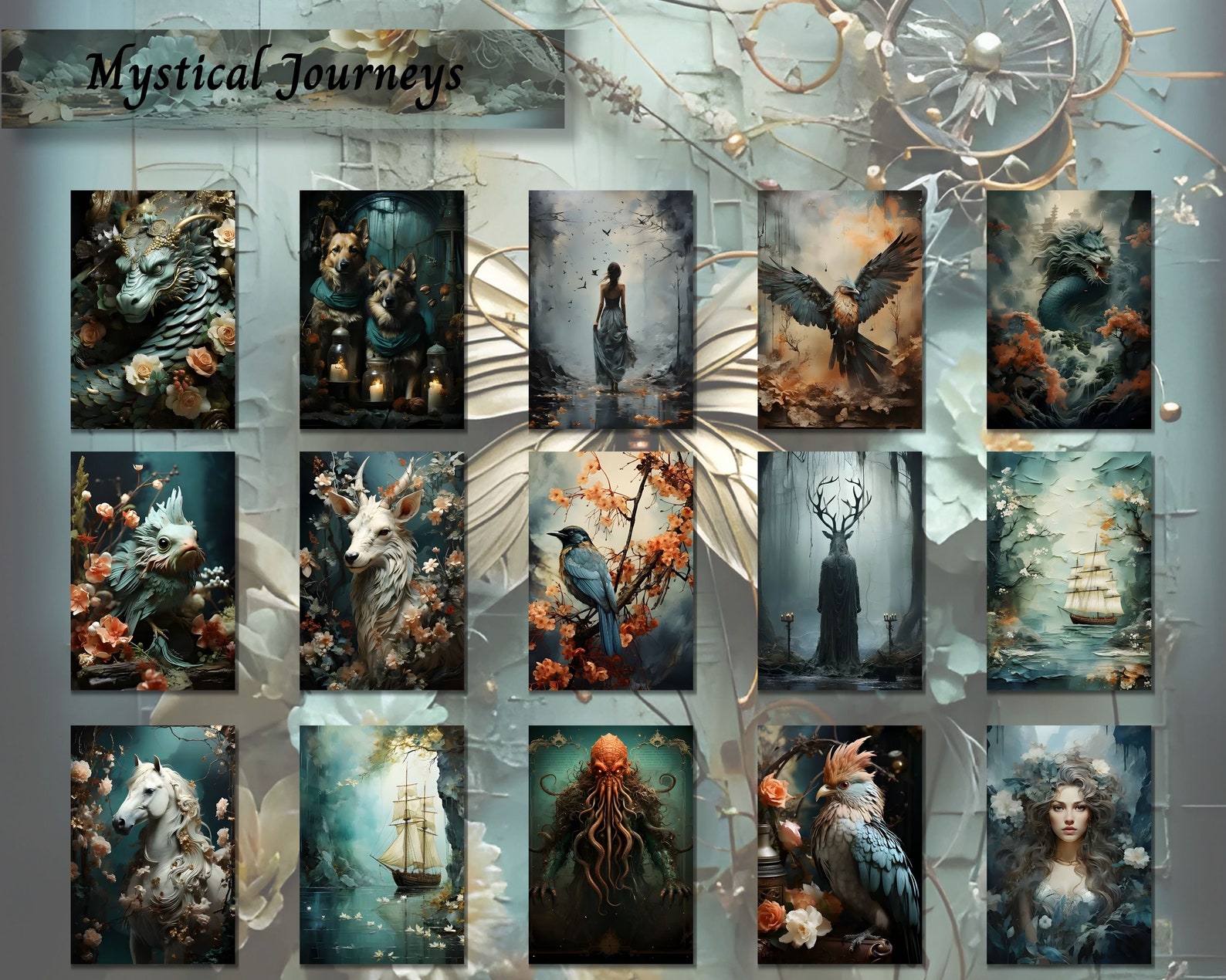 Mythical Creatures Junk Journal Paper JPG, Mythical Ephemera Shabby ...