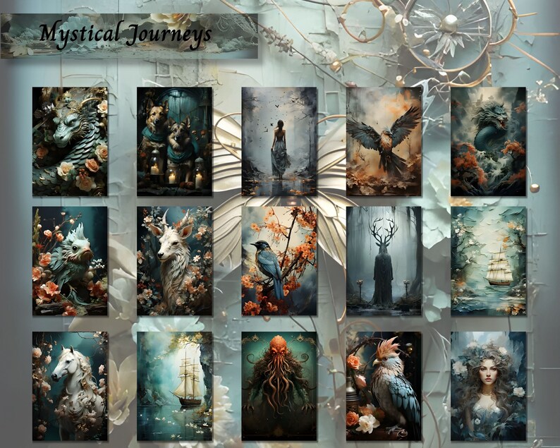 Mythical Creatures Junk Journal Paper JPG, Mythical Ephemera Shabby ...