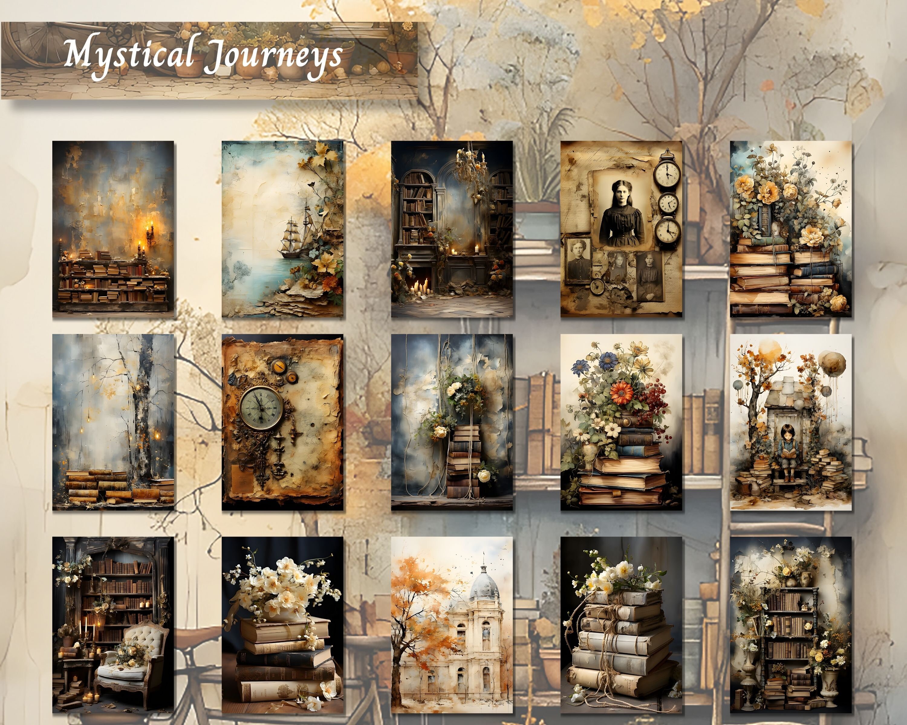 Old Libraries Junk Journal Paper Kit, Homemade Ephemera Journal, Shabby ...