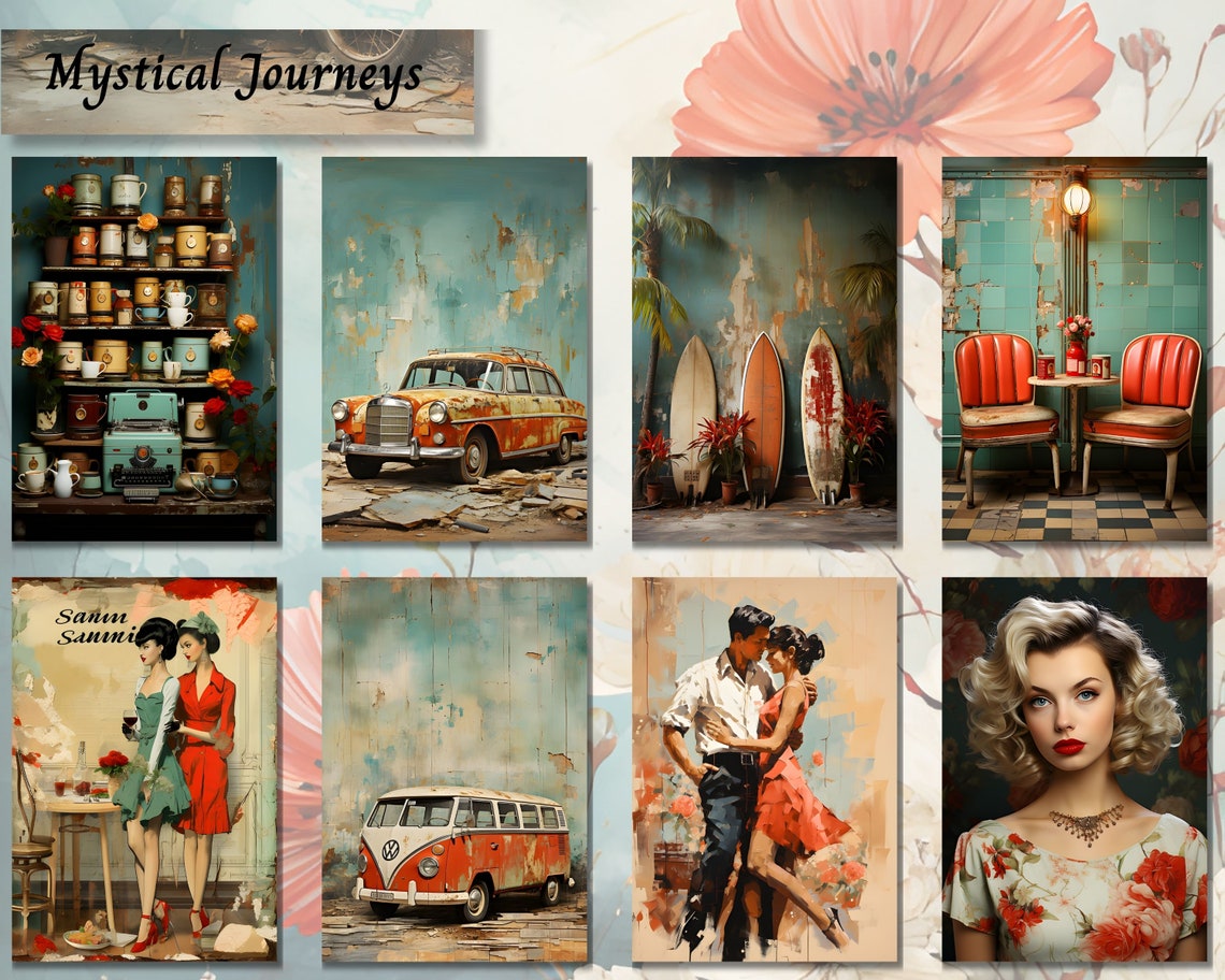 Retro Vibes Junk Journal Kit Paper, Shabby Chic Digital Vintage ...