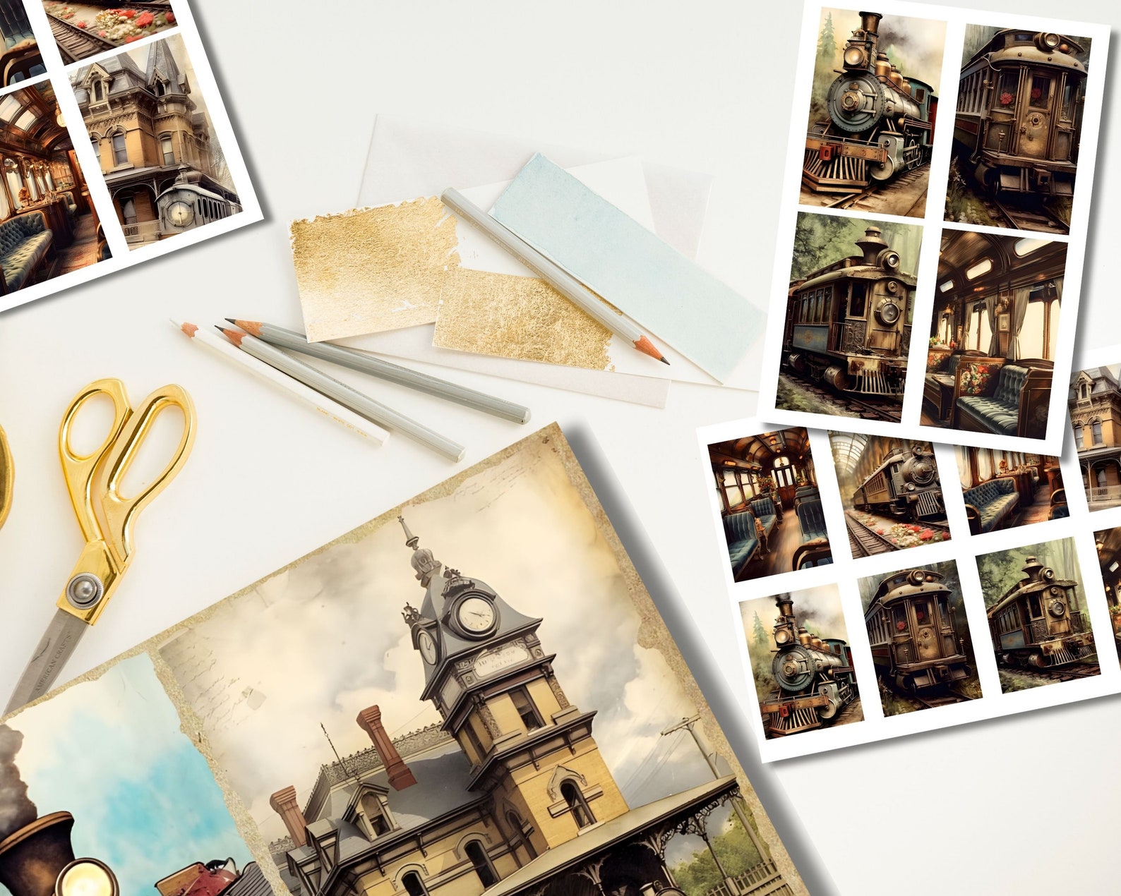 Vintage Train Junk Journal Kit, Printable Ephemera Pages, Shabby Chic ...