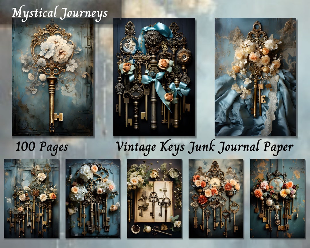 Vintage Keys Junk Journal Paper, Digital Mixed Media, Retro Journaling ...