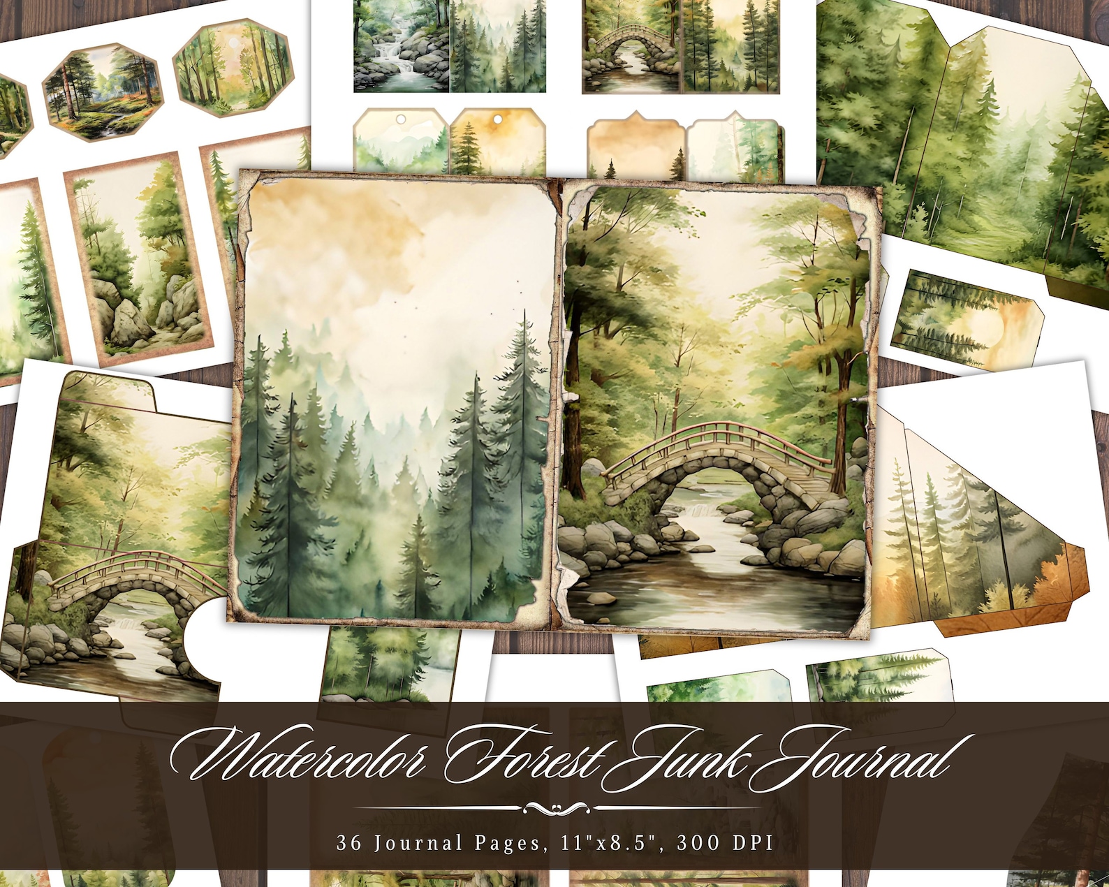 Watercolor Forest Junk Journal Kit, Vintage Woodland Printable Ephemera ...