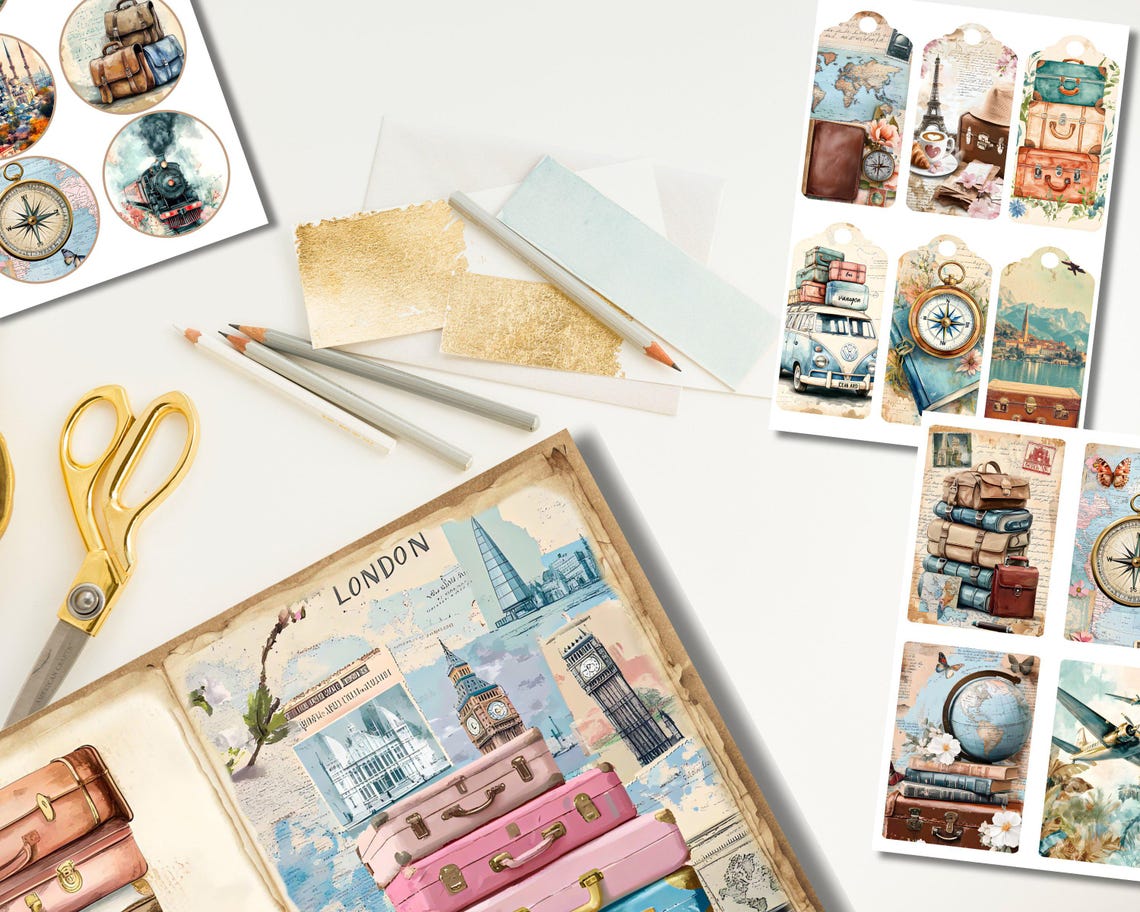 Retro Travel Junk Journal Pages, Vintage Vacation Printable Ephemera ...