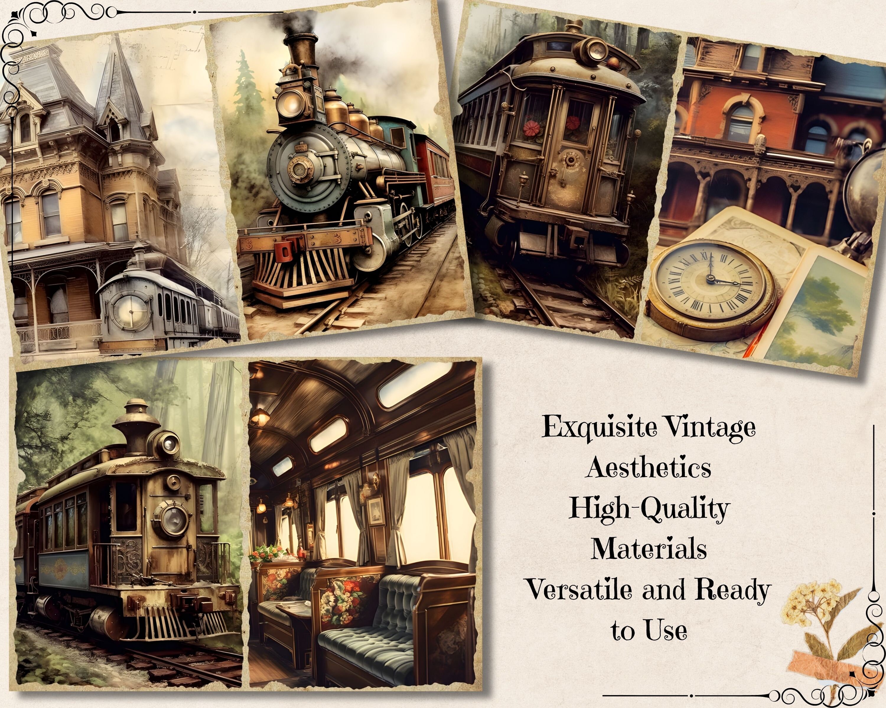 Vintage Train Junk Journal Kit, Printable Ephemera Pages, Shabby Chic ...