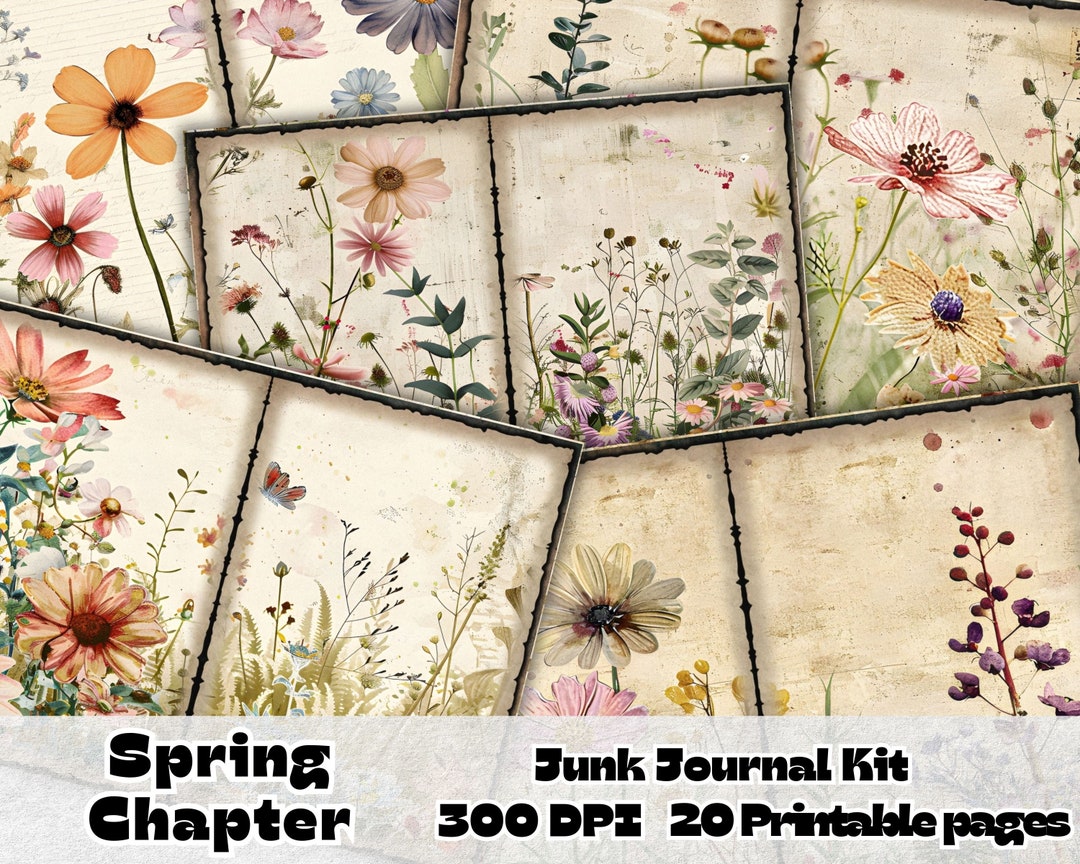 Spring Junk Journal Kit, Watercolor Floral Paper, Vintage Birds Flower ...