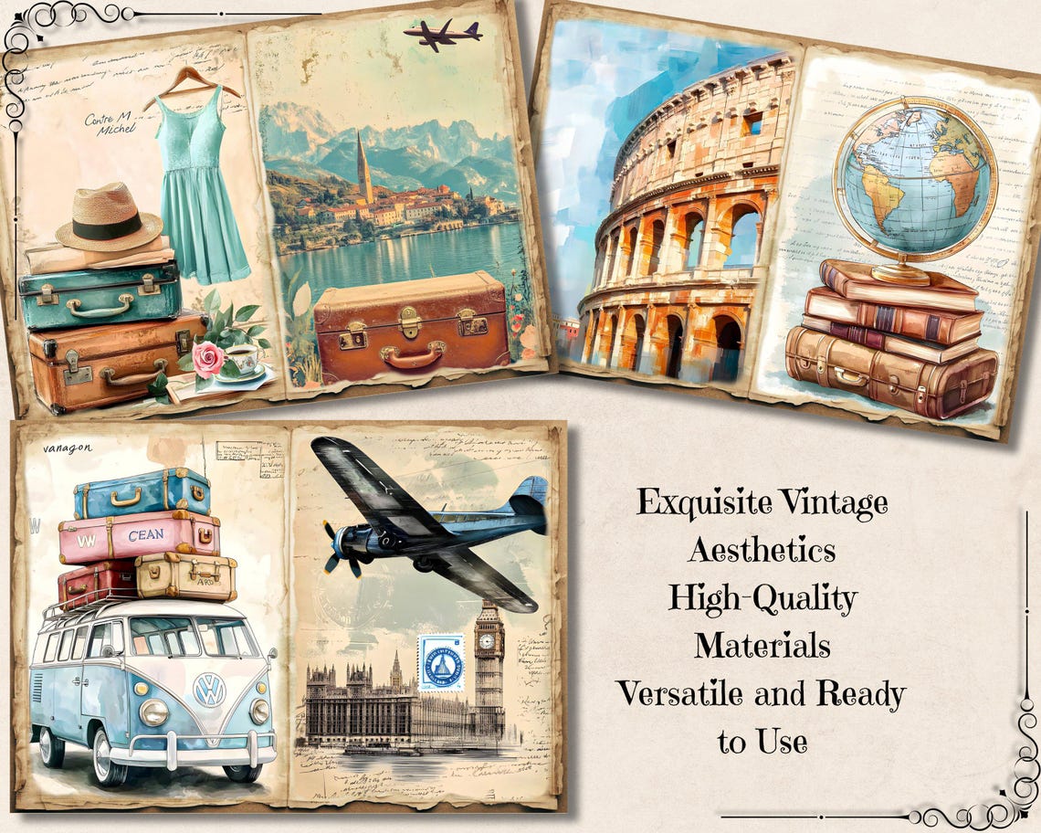 Retro Travel Junk Journal Pages, Vintage Vacation Printable Ephemera ...