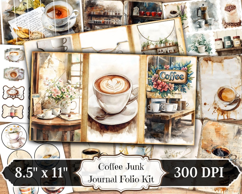 Coffee Junk Journal Folio Kit, Tea Drink Printable Ephemera, Vintage ...
