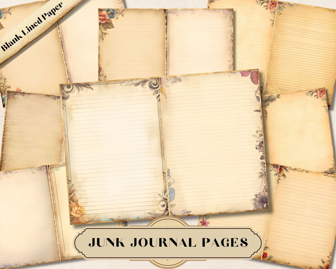 Blank Lined Vintage Junk Journal Paper, Beige Plain Ruled Page ...