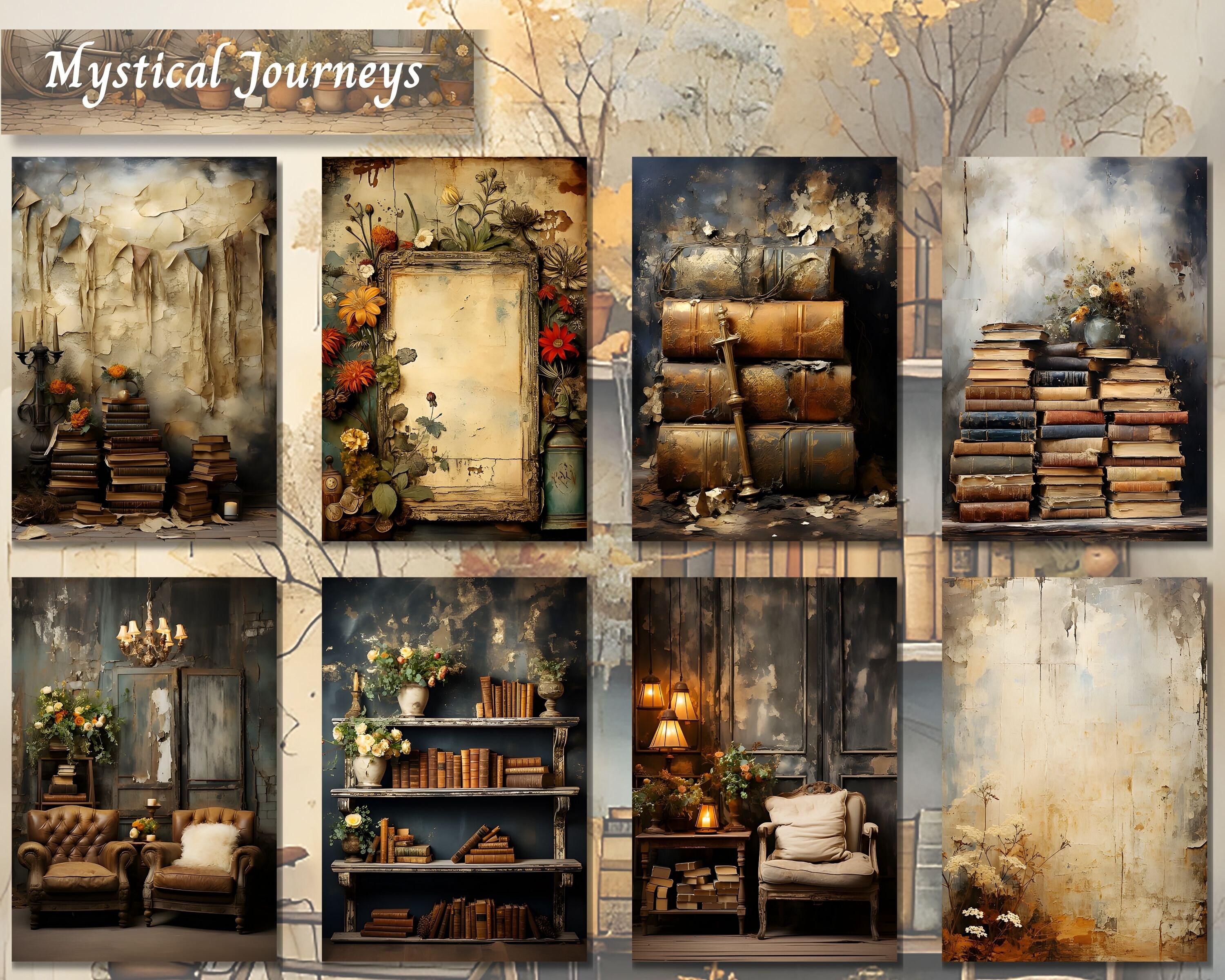 Old Libraries Junk Journal Paper Kit, Homemade Ephemera Journal, Shabby ...