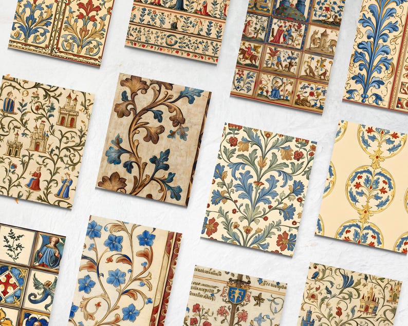 Illuminated Manuscript Digital Paper | Printable Medieval Junk Journal ...
