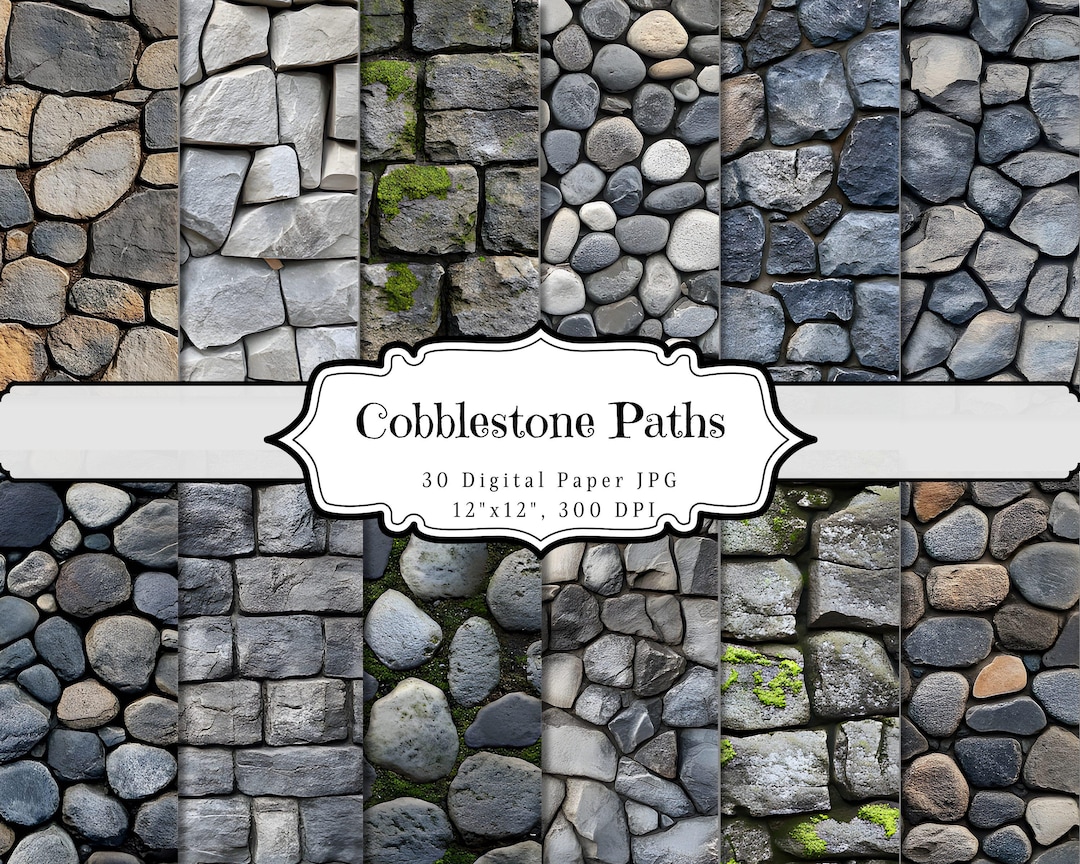 Cobblestone Paths Digital Paper, Stone Rock Path Junk Journal, Seamless ...