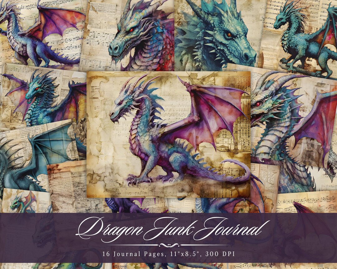 Dragon Junk Journal Kit, Fantasy Dragons Printable Ephemera Page ...