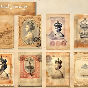 Antique Postage Stamps Junk Journal Paper, Vintage Old Newspaper ...