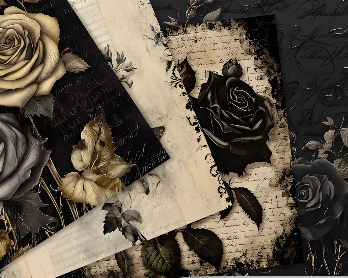 Black Roses Junk Journal Kit, Emo Dark Flower Printable Ephemera ...