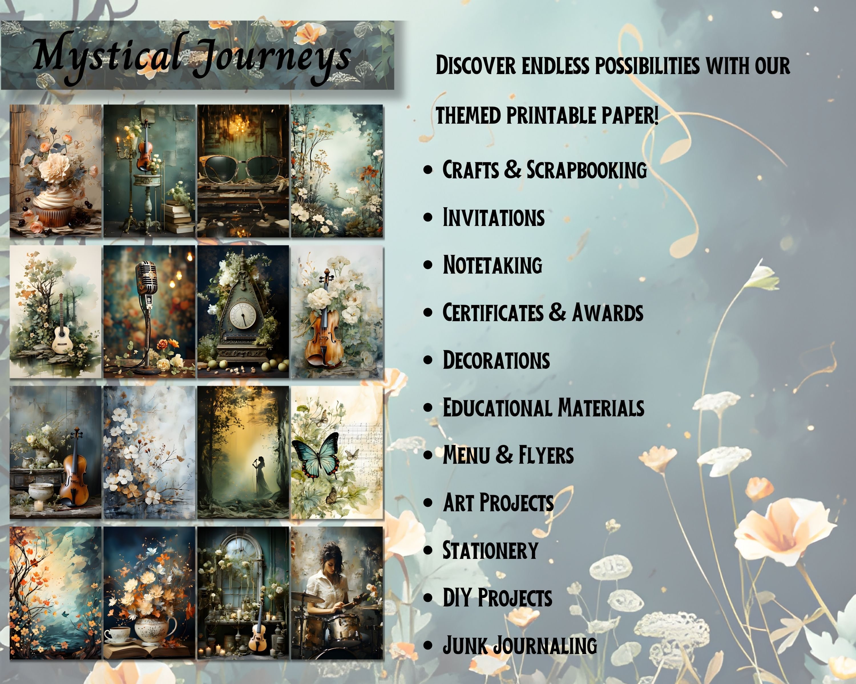 Music Notes Junk Journal Kit JPG, Watercolor Digital Musical Shabby ...