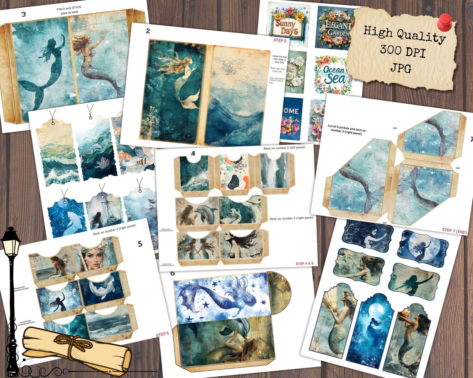 Mermaid Junk Journal Kit Paper, Underwater Printable Ephemera, Ocean ...