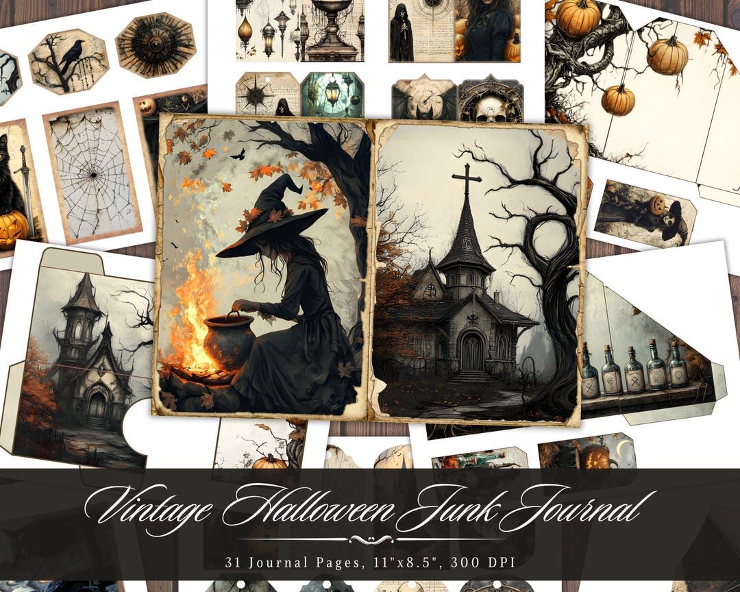 Vintage Halloween Junk Journal Pages, Horror Spooky Printable Ephemera ...