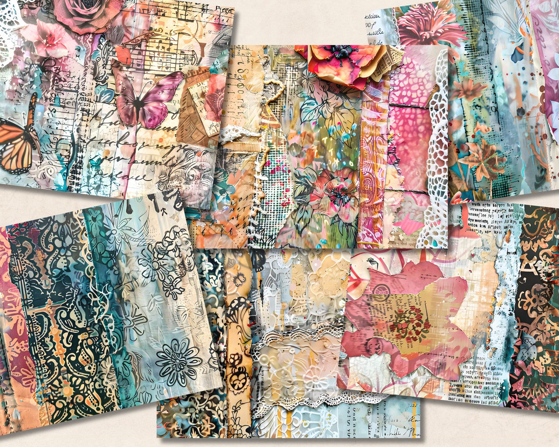 Boho Junk Journal Kit Paper, Distressed Abstract Bohemian Printable ...