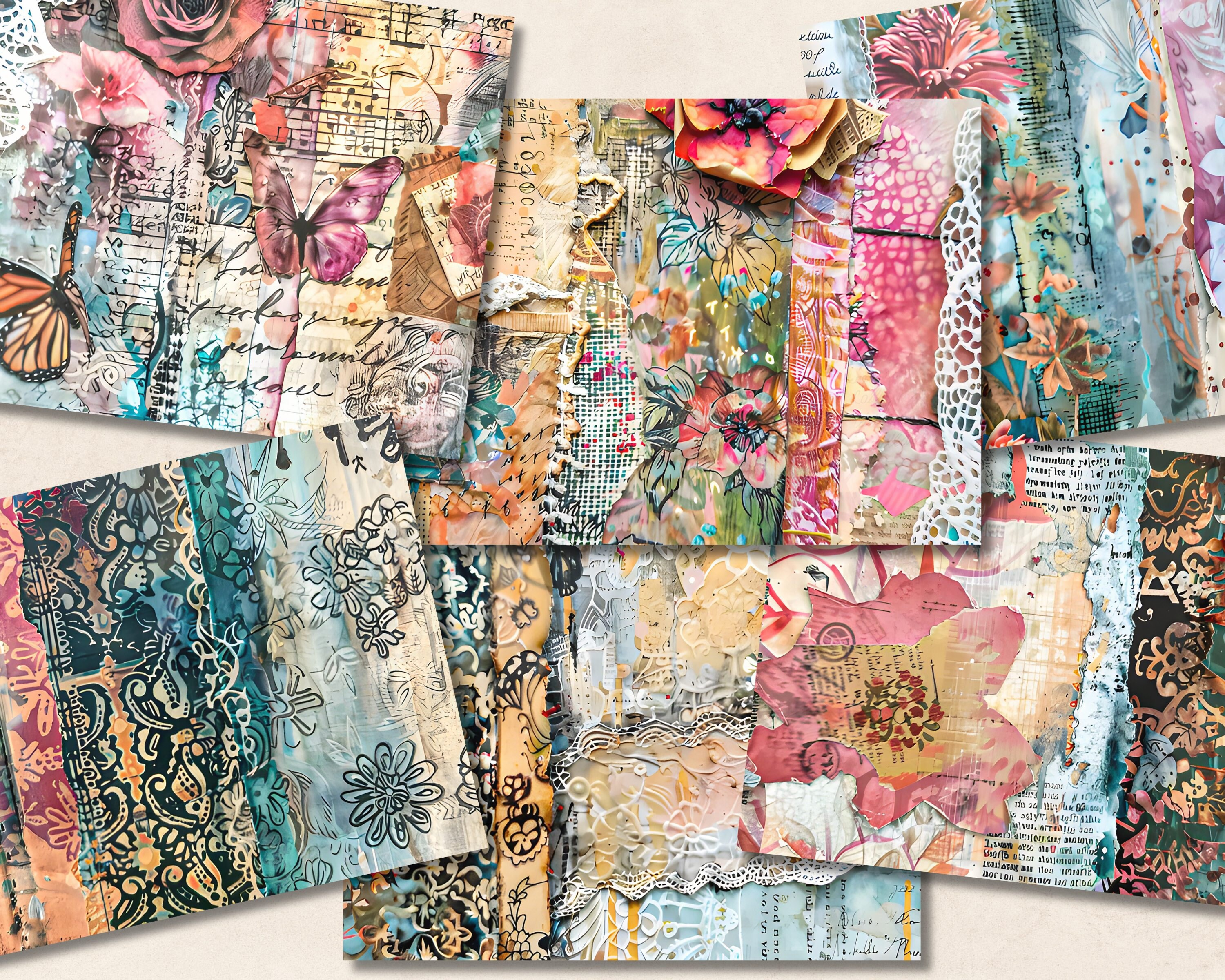 Boho Junk Journal Kit Paper, Distressed Abstract Bohemian Printable ...
