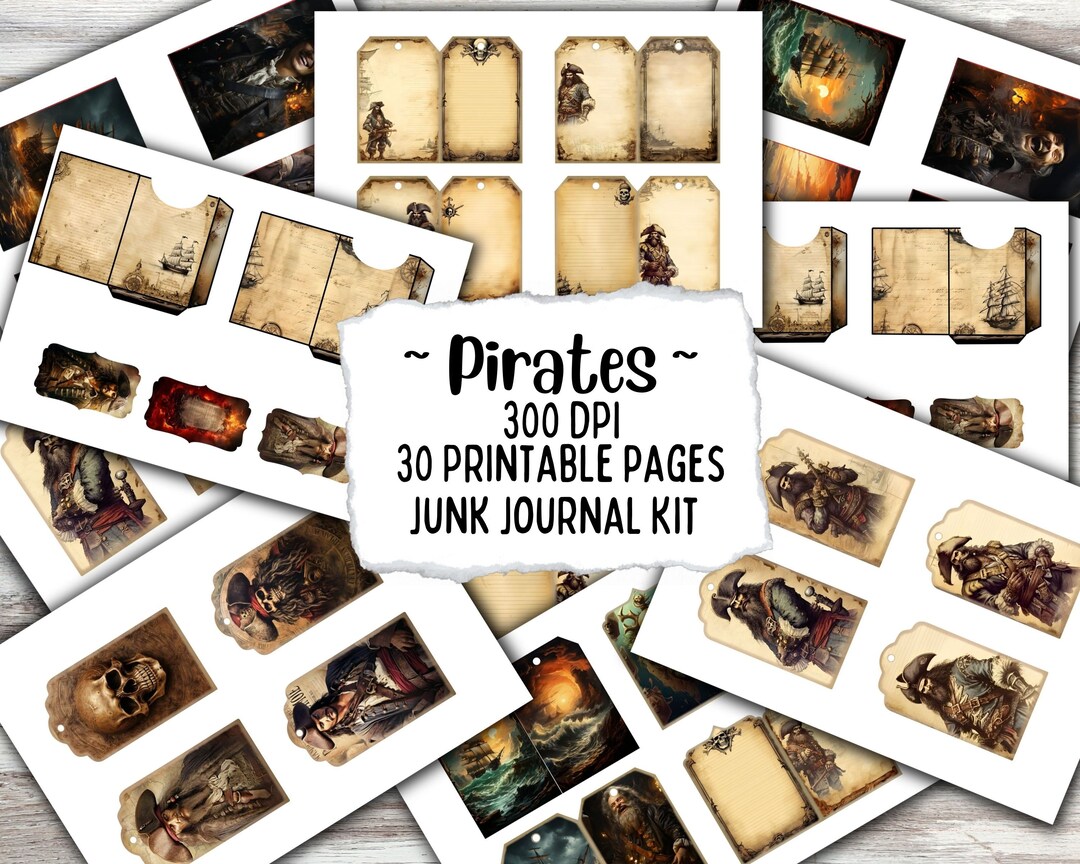 Pirate Junk Journal Kit | Nautical Scrapbook Supplies | Pirate-themed ...