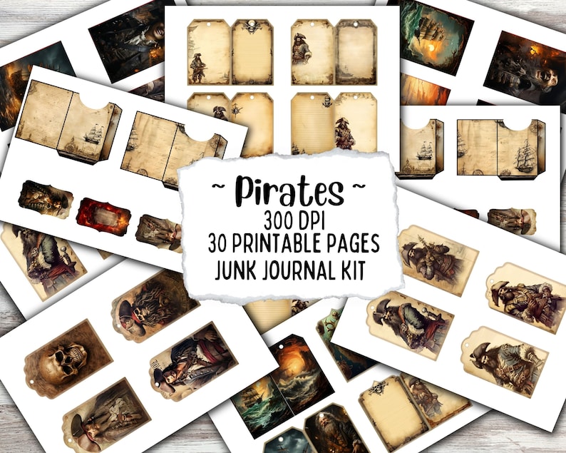 Pirate Junk Journal Kit | Nautical Scrapbook Supplies | Pirate-themed ...