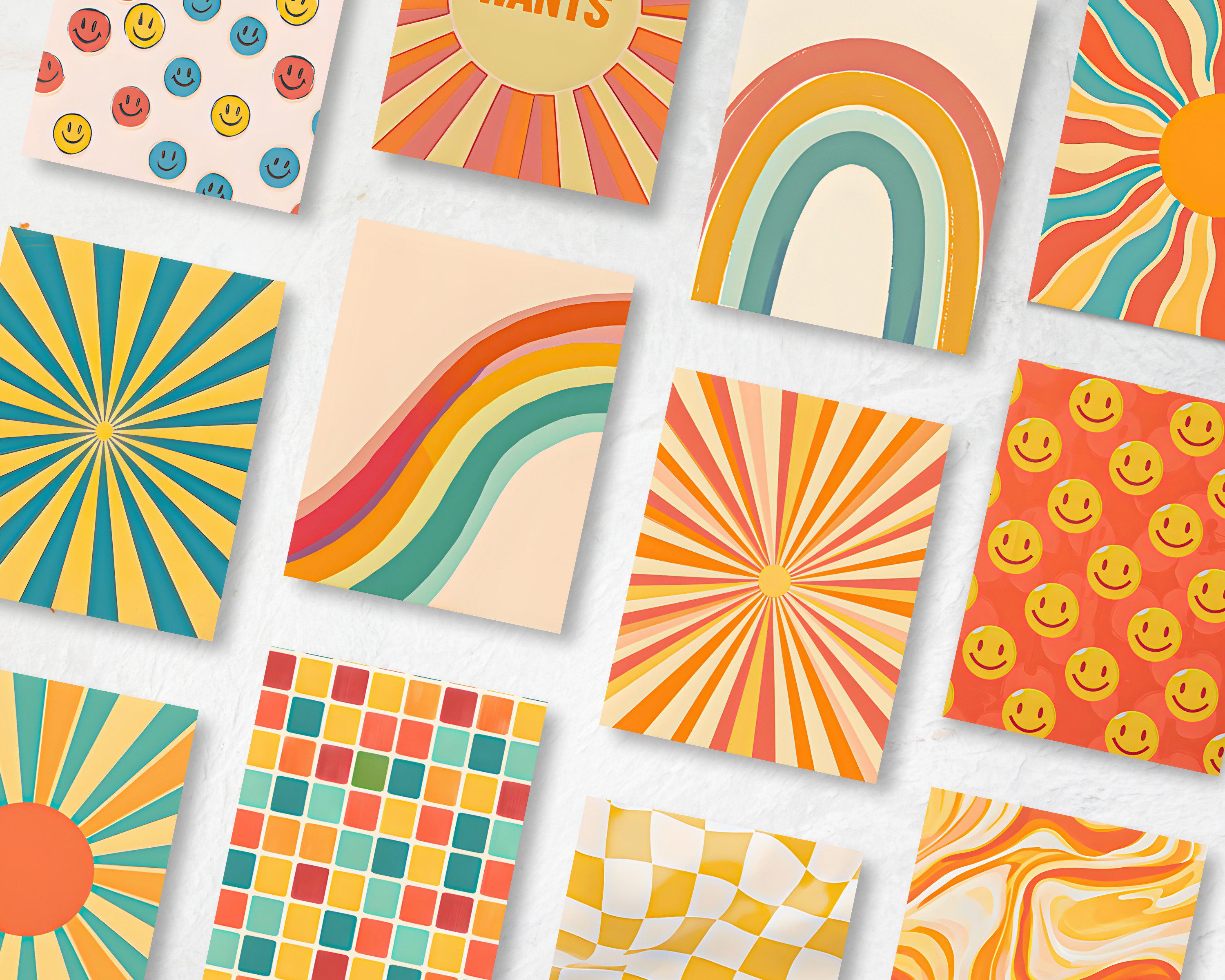 Groovy Retro Digital Paper, Retro Boho Printable Ephemera Pages ...