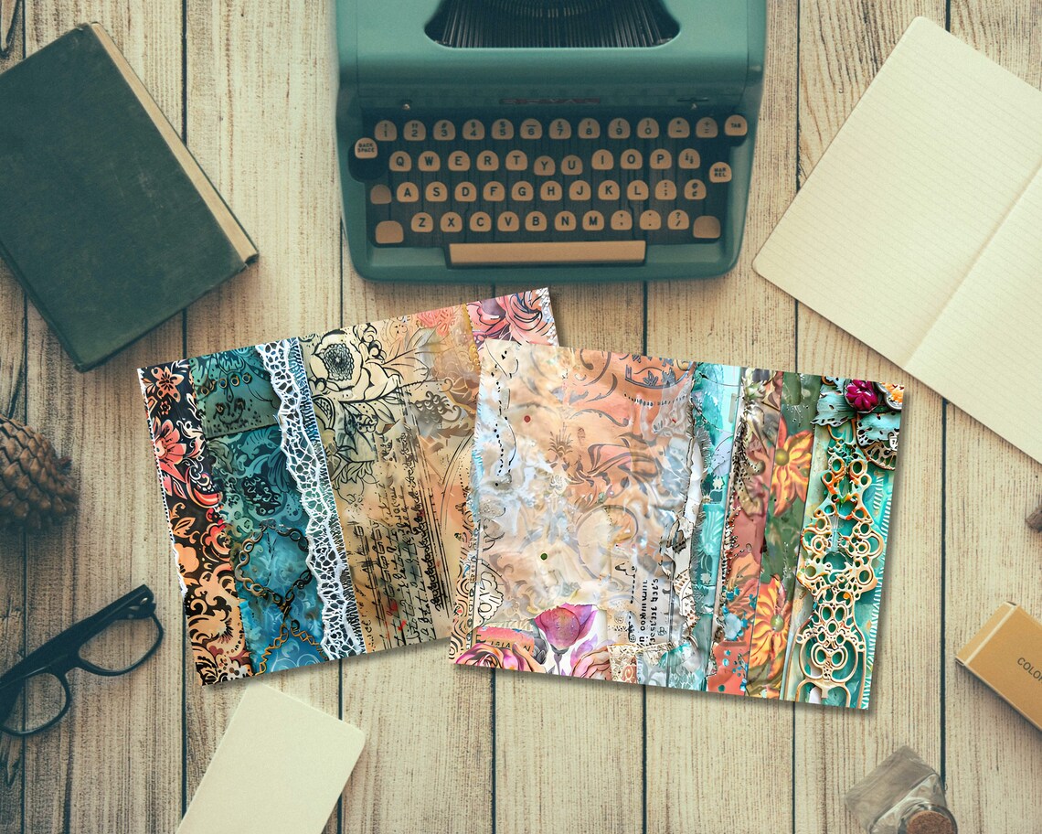Boho Junk Journal Kit Paper, Distressed Abstract Bohemian Printable ...