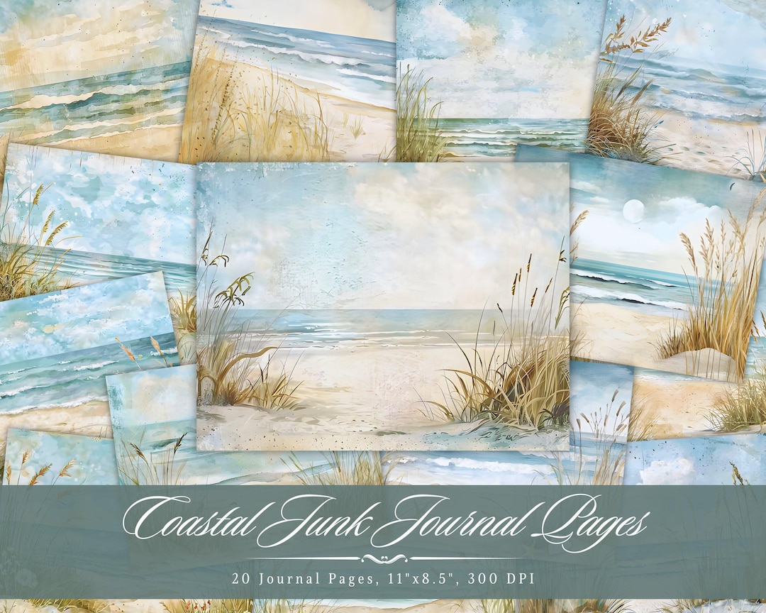 Watercolor Beach Junk Journal, Seaside Coastal Printable Ephemera, Sea ...