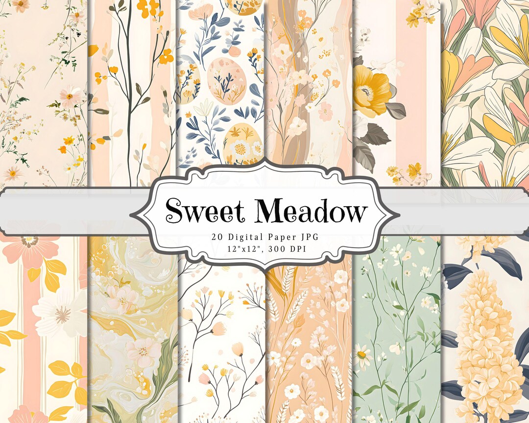 Cottagecore Floral Digital Paper Pack, Sweet Meadow Printable ...