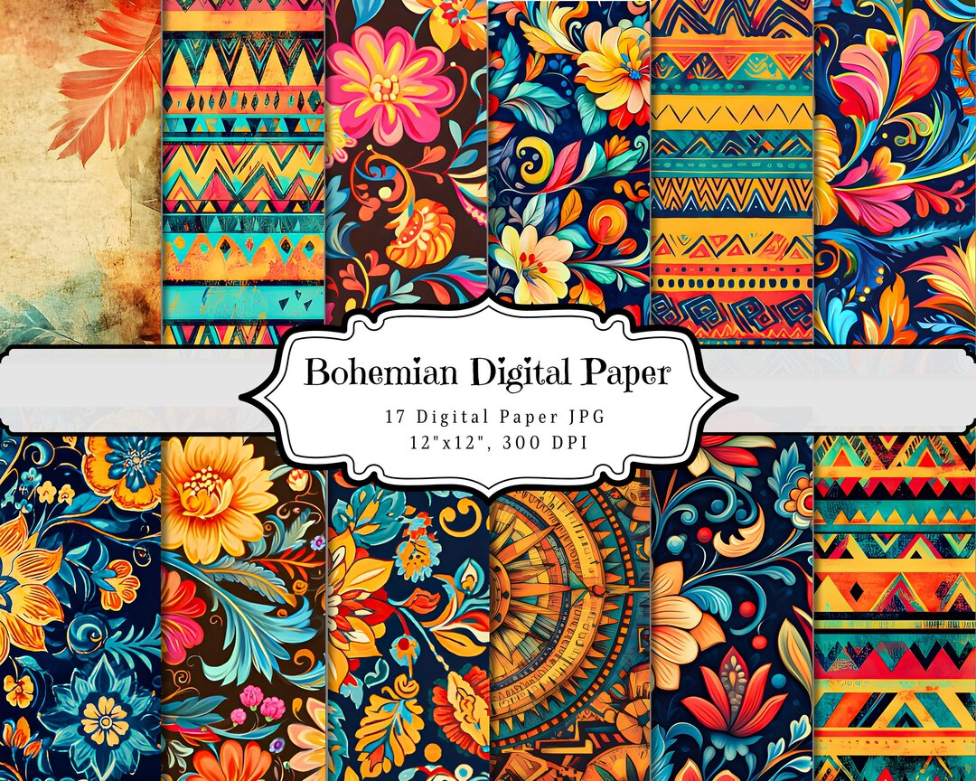 Printable Bohemian Junk Journal, Digital Boho Ephemera Paper, Vintage ...
