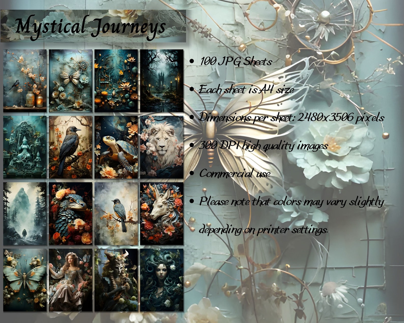 Mythical Creatures Junk Journal Paper JPG, Mythical Ephemera Shabby ...