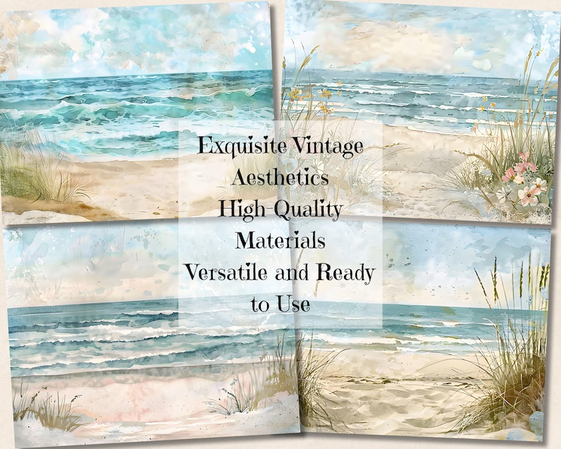 Watercolor Beach Junk Journal, Seaside Coastal Printable Ephemera, Sea ...