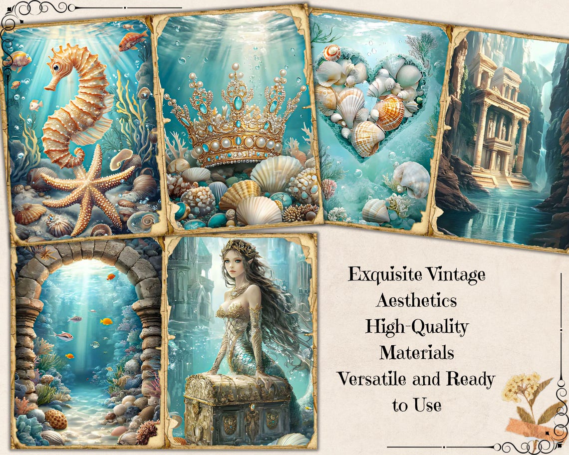 Lost Atlantis Junk Journal Paper, Underwater Printable Ephemera, Ocean ...