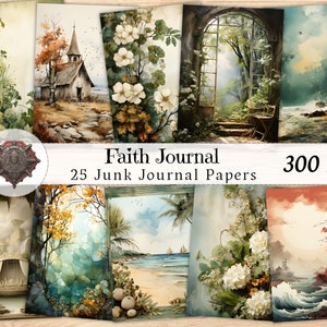 Faith Paper Junk Journal Kit, Christianity Digital Ephemera Watercolor ...