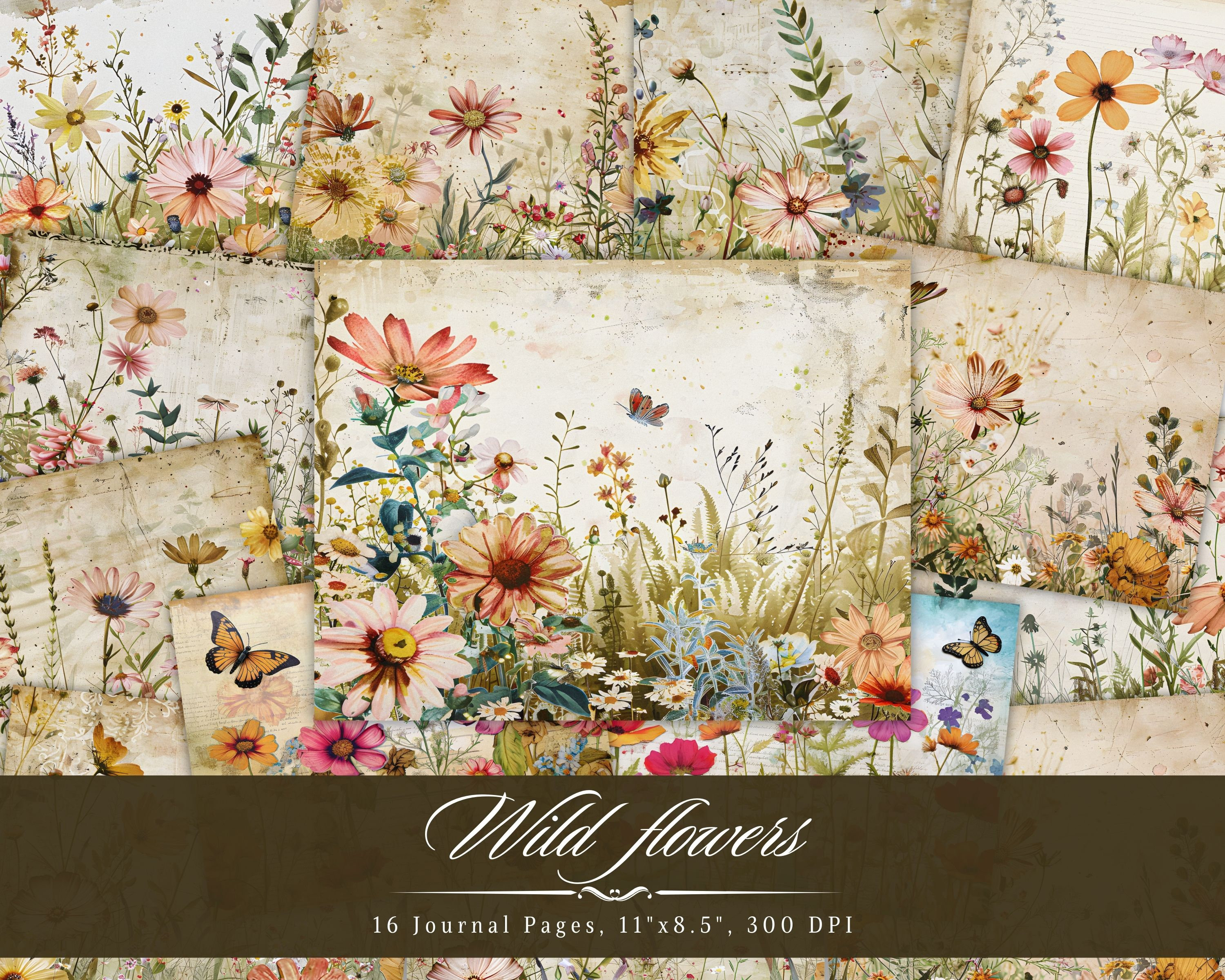 Wildflower Junk Journal Paper, Digital Flowers Page, Spring Digital ...