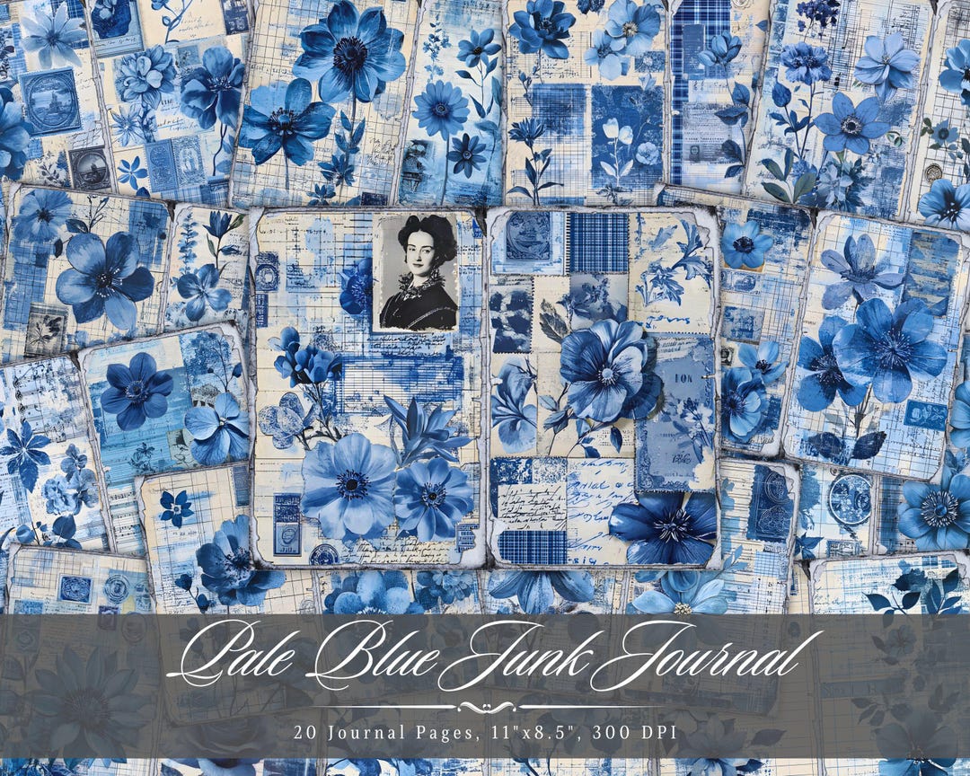 Pale Blue Junk Journal Paper, Blue Textured Pattern Printable Ephemera ...
