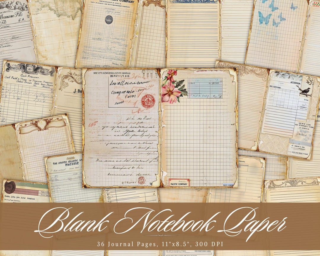 Blank Notebook Paper Junk Journal, Vintage Old Printable Ephemera, Aged ...